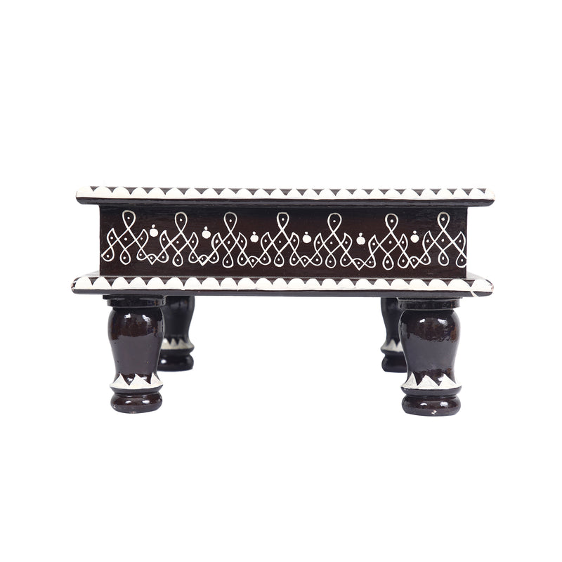 Handcrafted Wooden Chowki with Rangoli – Pooja Decor Stand | Ragaarts