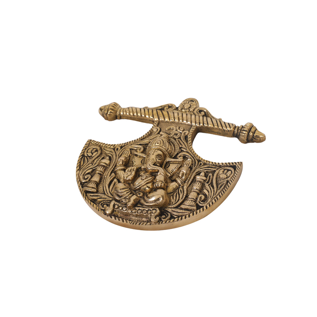 Brass Wall Hanging Axe with Ganesha Carving for Home Decor | Ragaarts