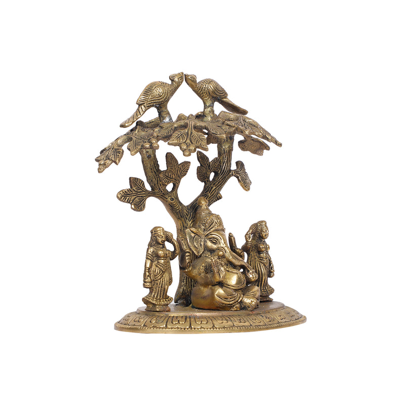Brass Ganesh Sitting Under Tree – Ragaarts