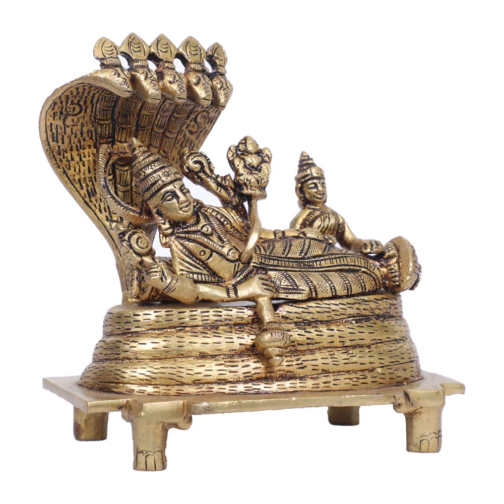 Buy Brass Vishnu Lakshmi Reclining Idol with Serpent Pedestal Online ...